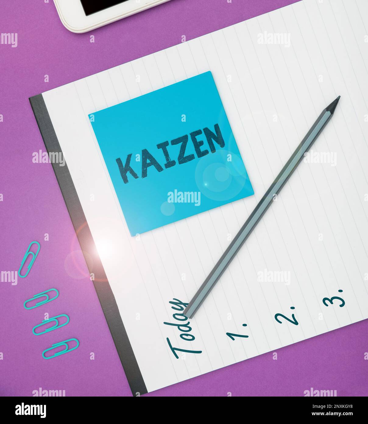 Hand writing sign Kaizen. Business idea a Japanese business philosophy ...
