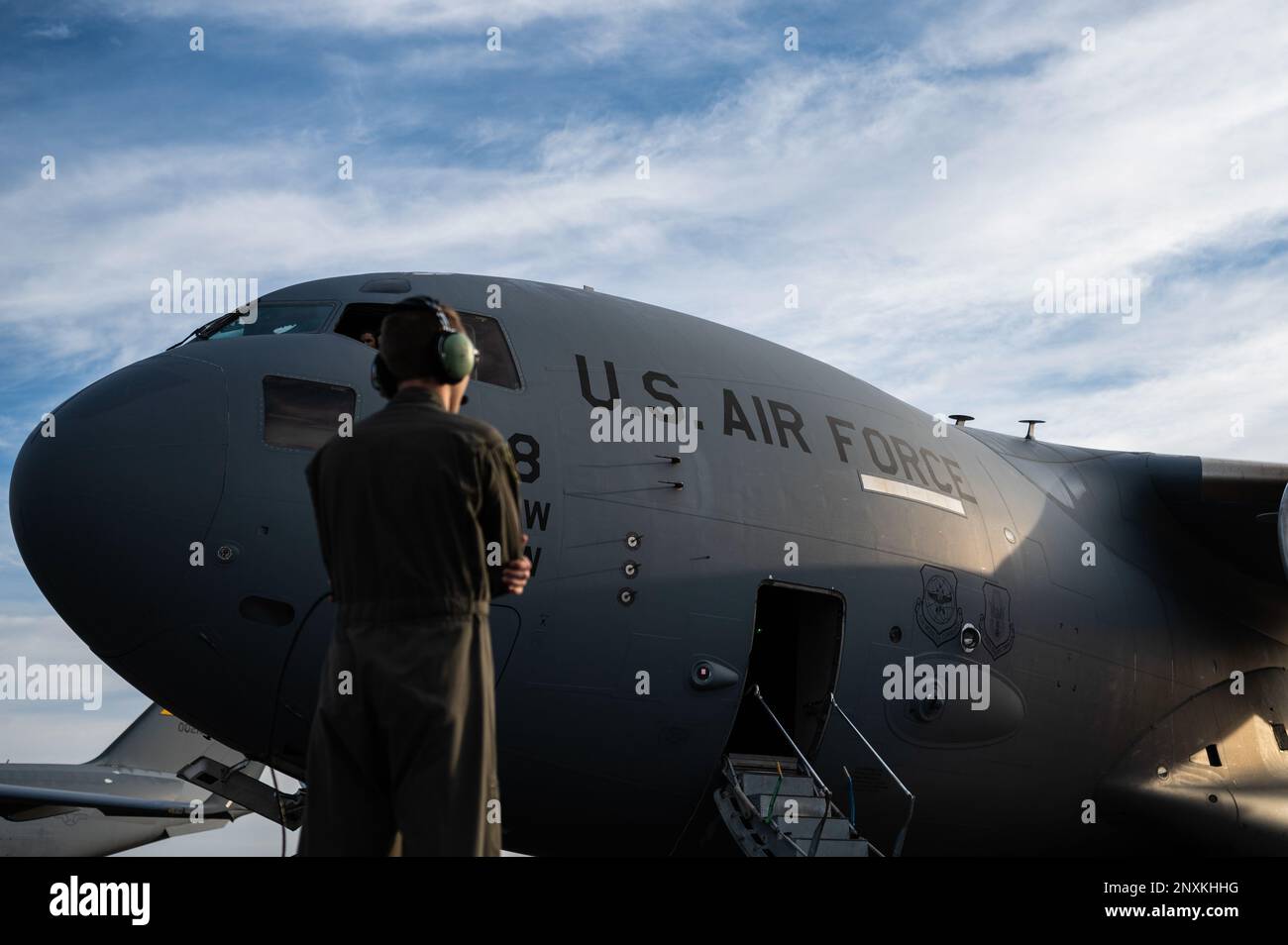 U.S. Air Force Senior Airman Michael Johnson, a loadmaster assigned to ...