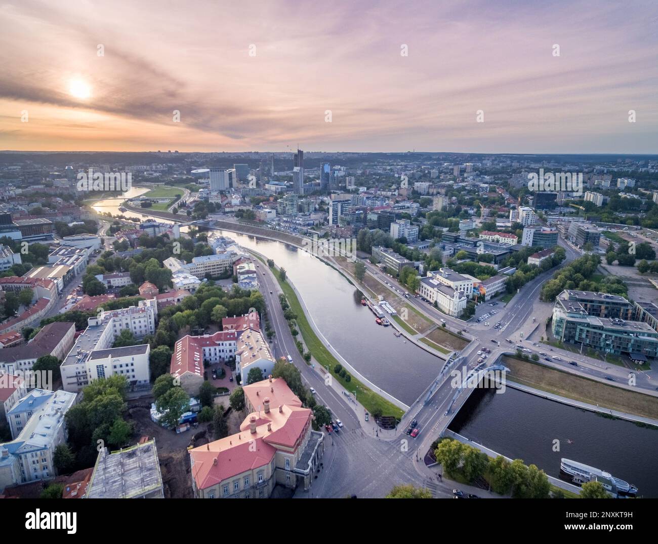 Vilnius Cityscape with Business District and River Neris. Sunset Sky ...