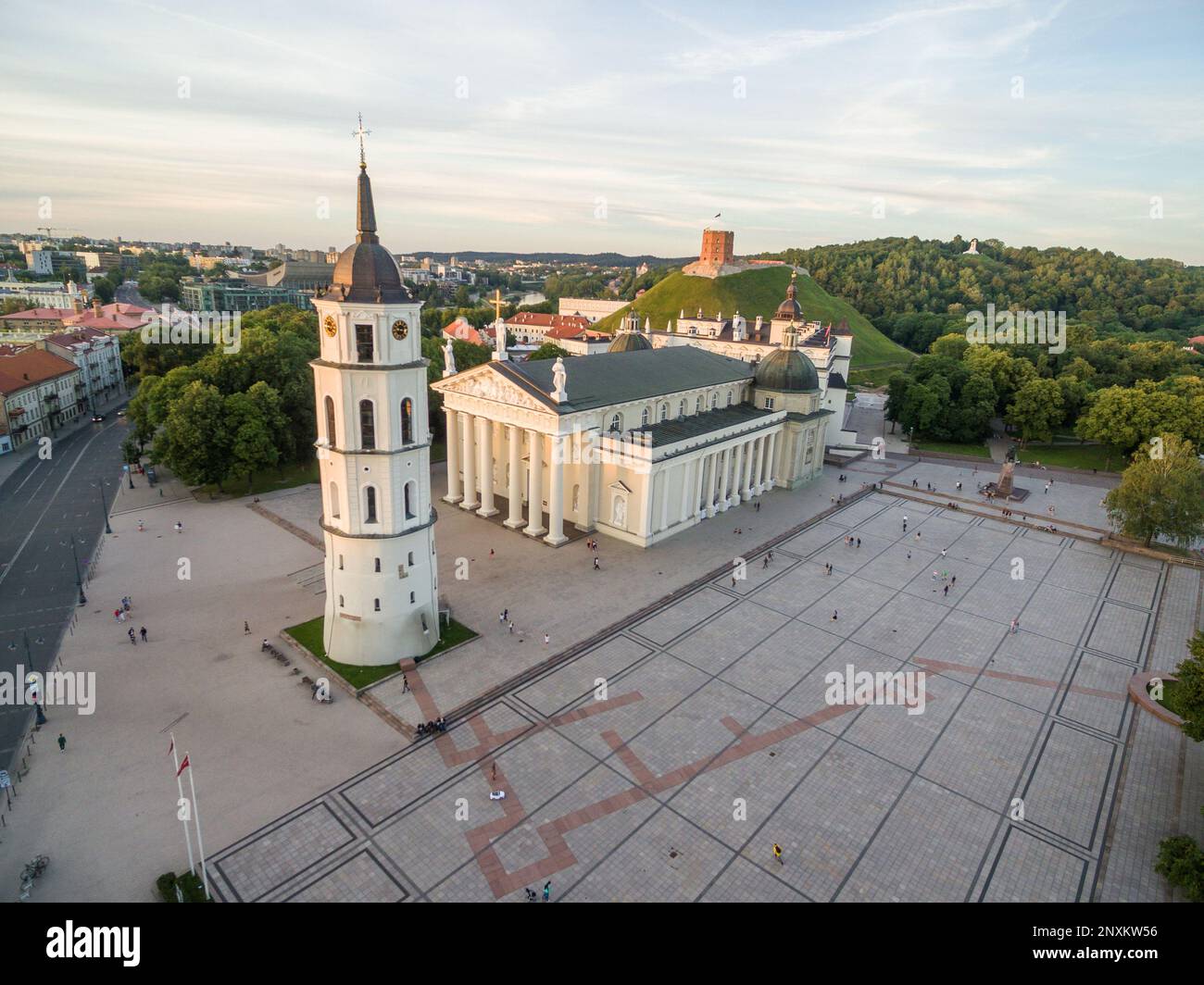 Cathedral Square in Vilnius Old Town. Gediminas Castle and Hill of ...