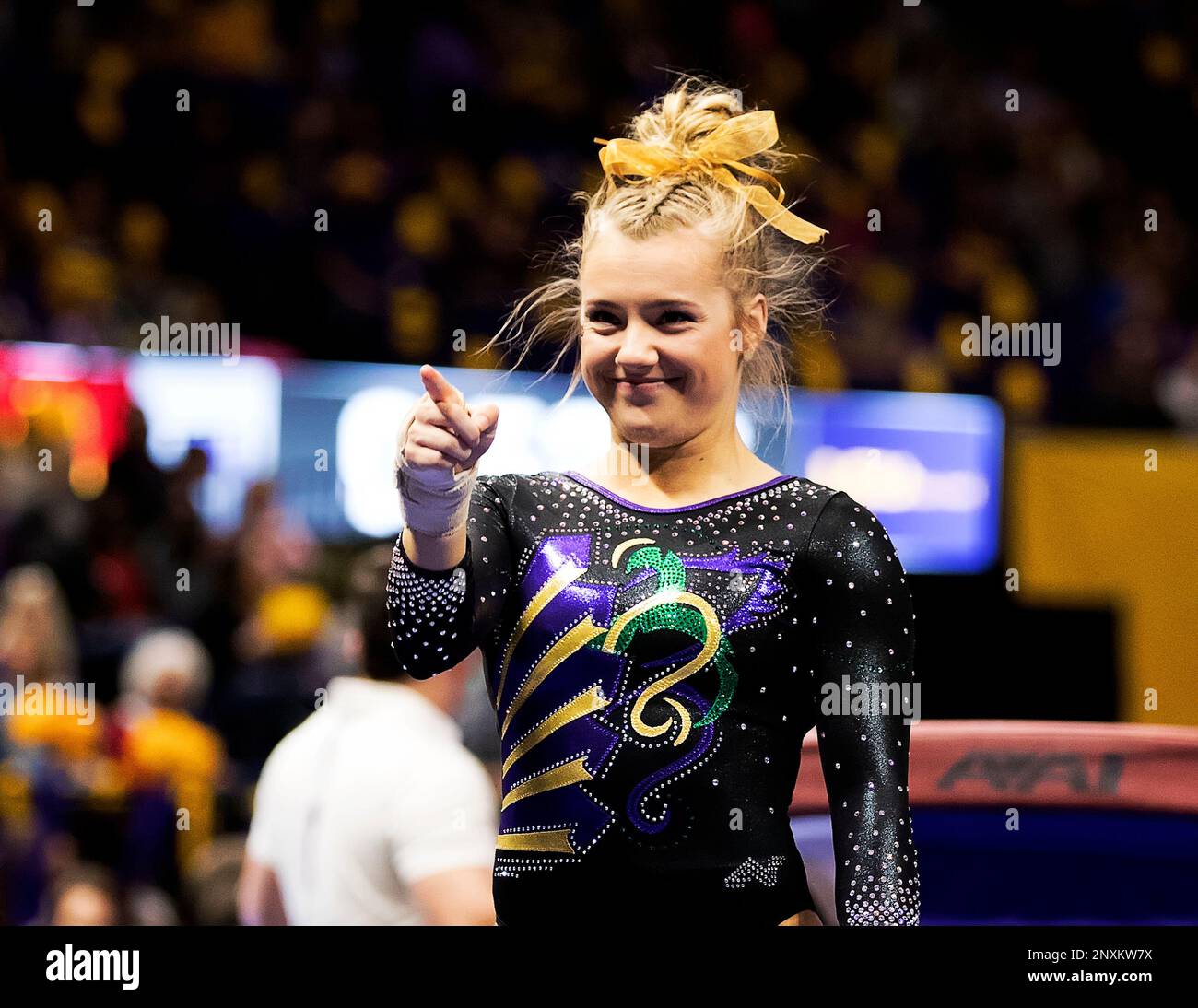 February 2, 2018: LSU gymnast Sarah Edwards performs on vault during ...