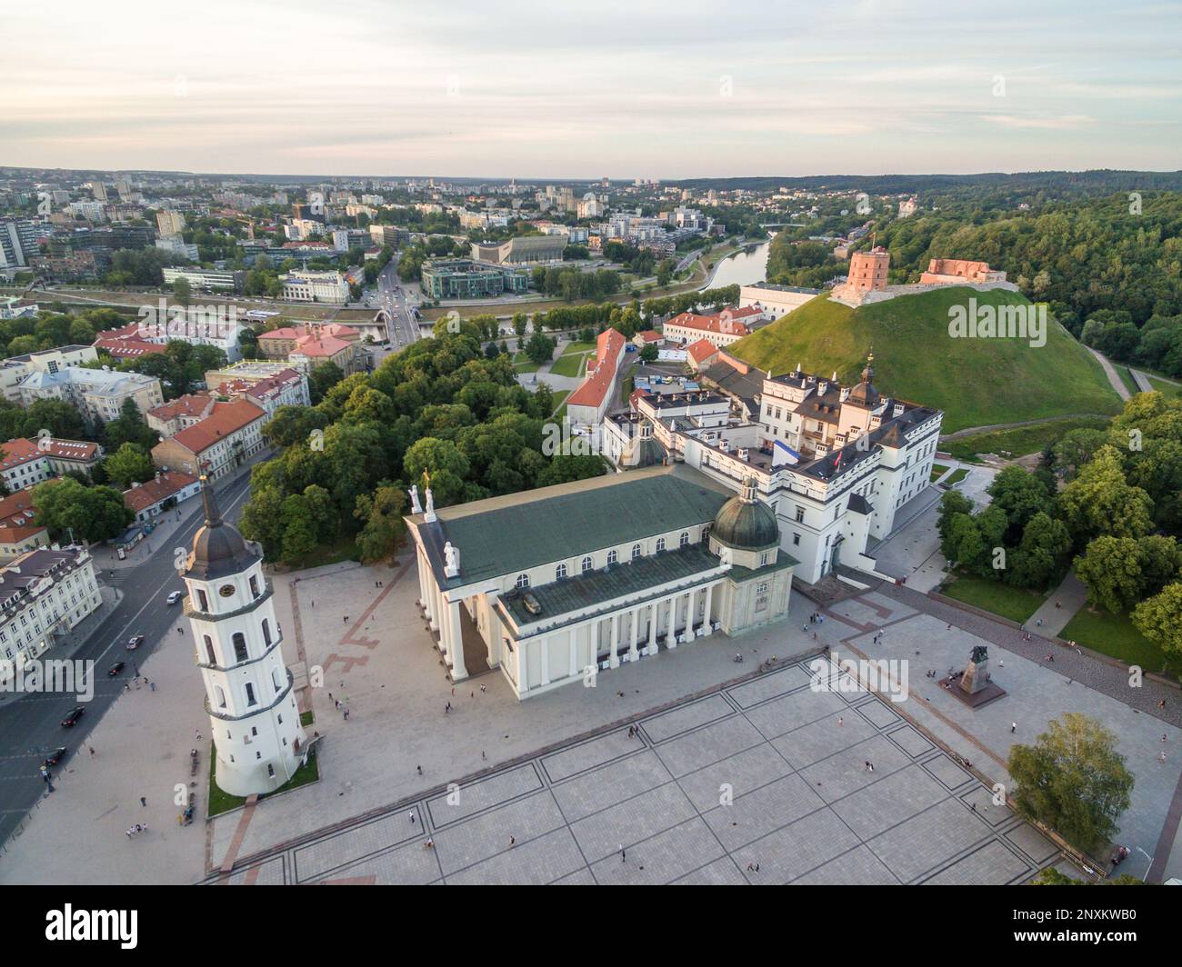 Cathedral Square in Vilnius Old Town. Gediminas Castle and Hill of ...