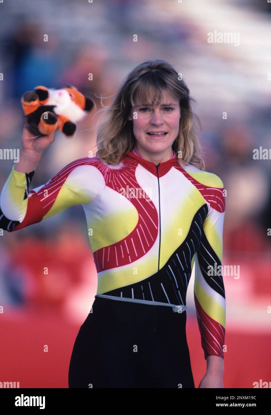 Gunda Niemann of Germany waives to fans after competing in speed ...