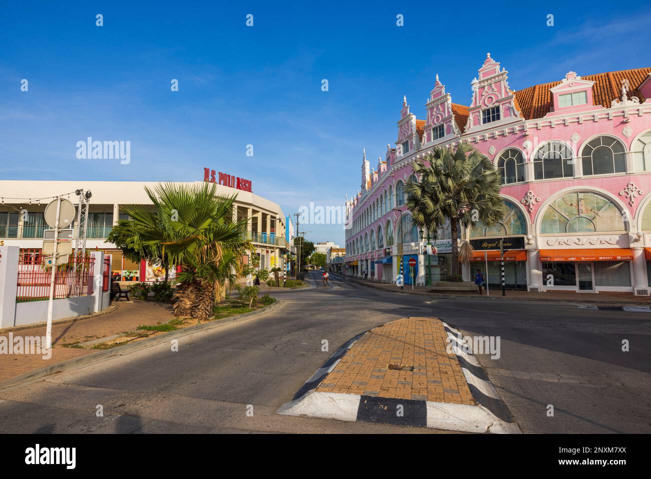 Beautiful exterior view of shopping mall in downtown of Oranjestad ...