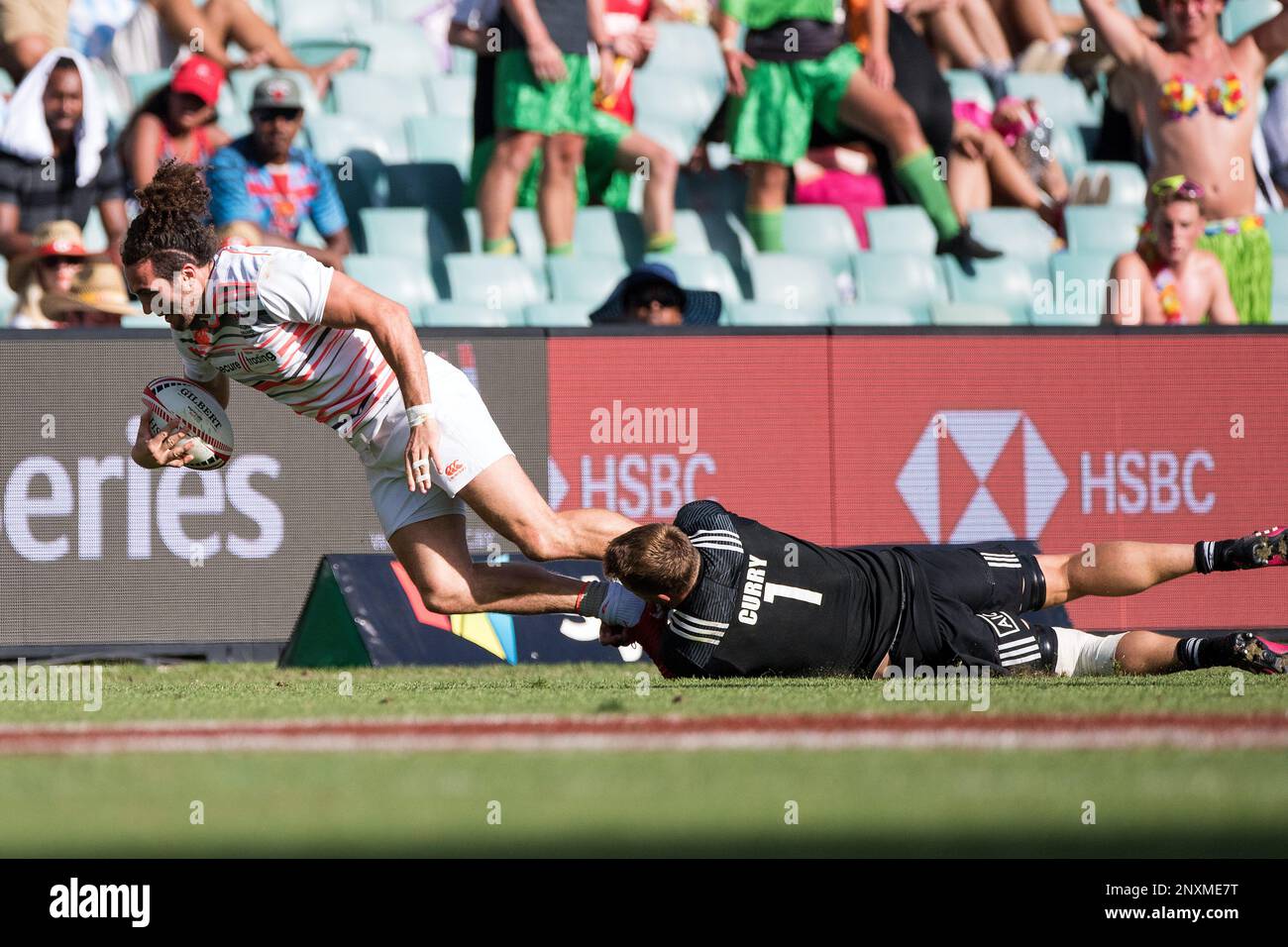SYDNEY, NSW - JANUARY 28: English player Mike Ellery (2) tackled by New ...