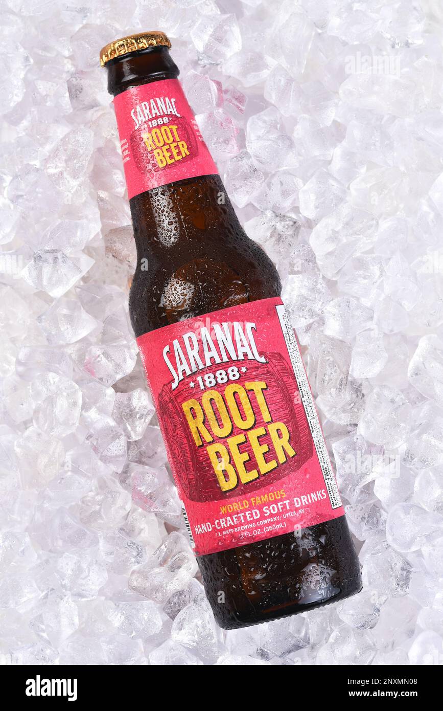 IRIVNE, CALIFORNIA - 01 MAR 2023: A bottle of Saranac 1888 Root Beer ...