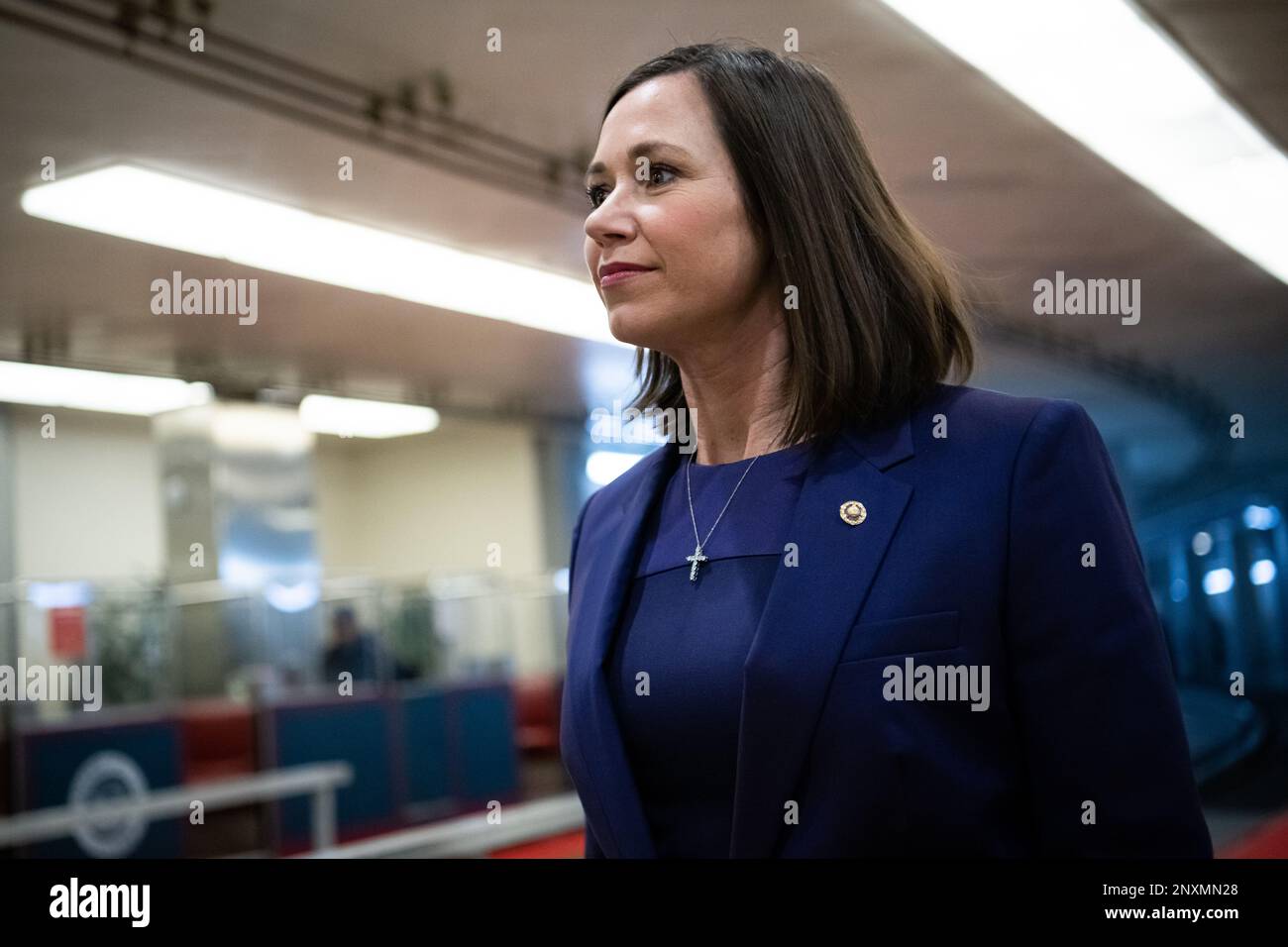Senator Katie Britt (R-AL) walks through the U.S. Capitol, in ...