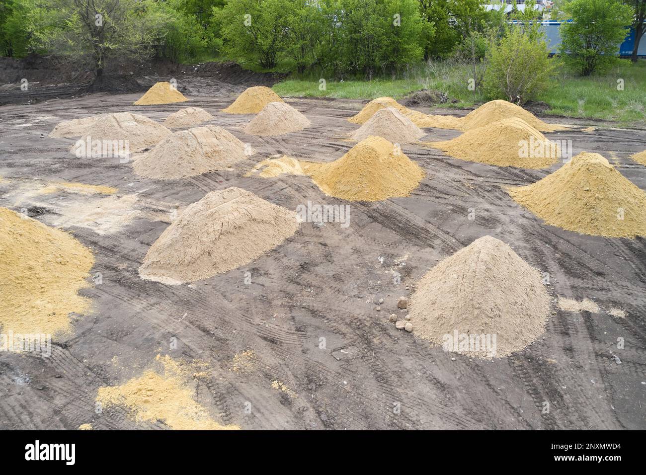 Piles of sand at a construction site, aerial view Stock Photo - Alamy
