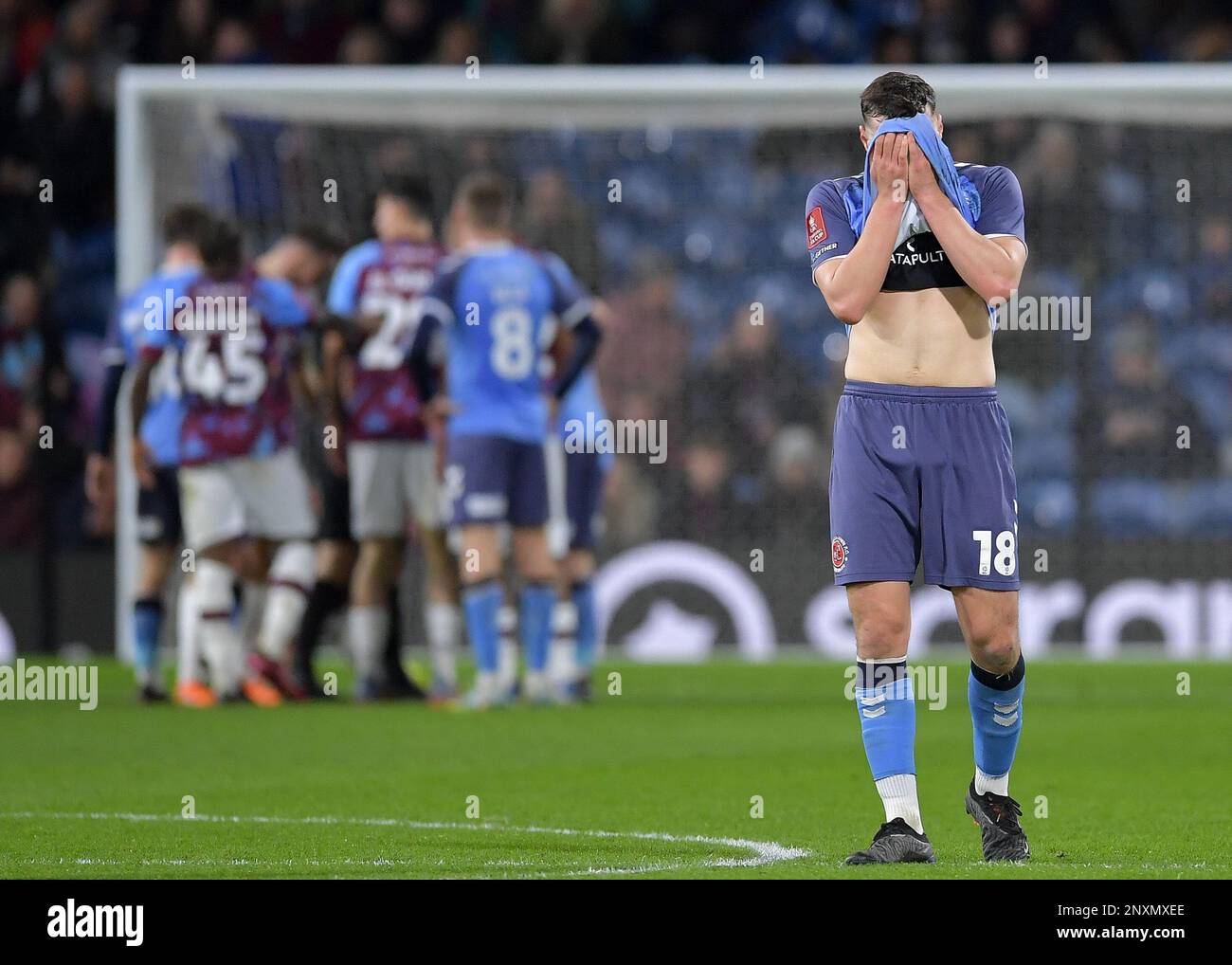 Burnley, UK. 1st Mar, 2023. Harrison Holgate of Fleetwood Town reacts ...