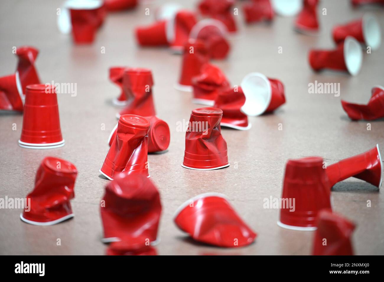 New York, USA. 01st Mar, 2023. View of red ‘solo' cups cast sculptures ...
