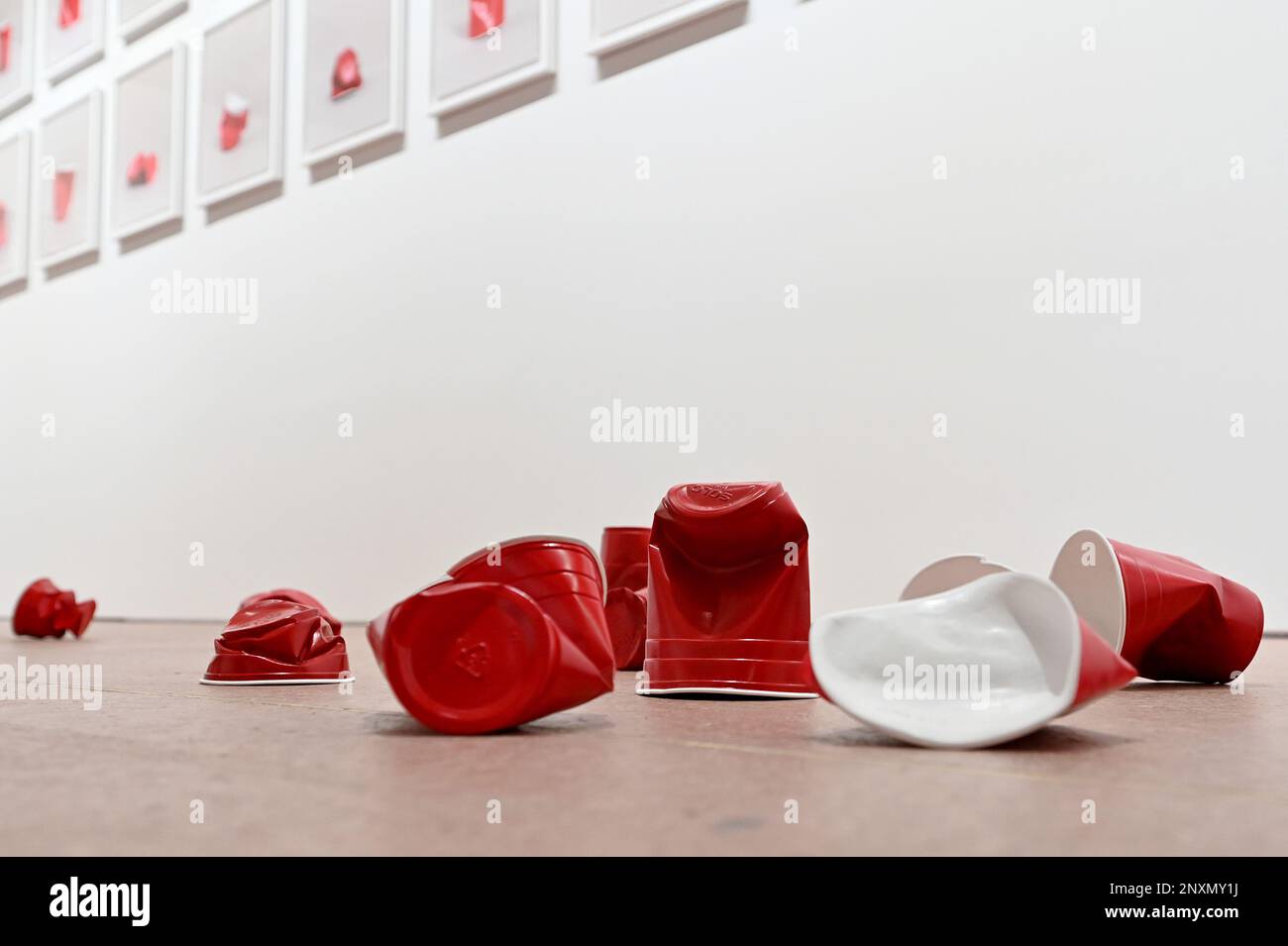 New York, USA. 01st Mar, 2023. View of red ‘solo' cups cast sculptures ...
