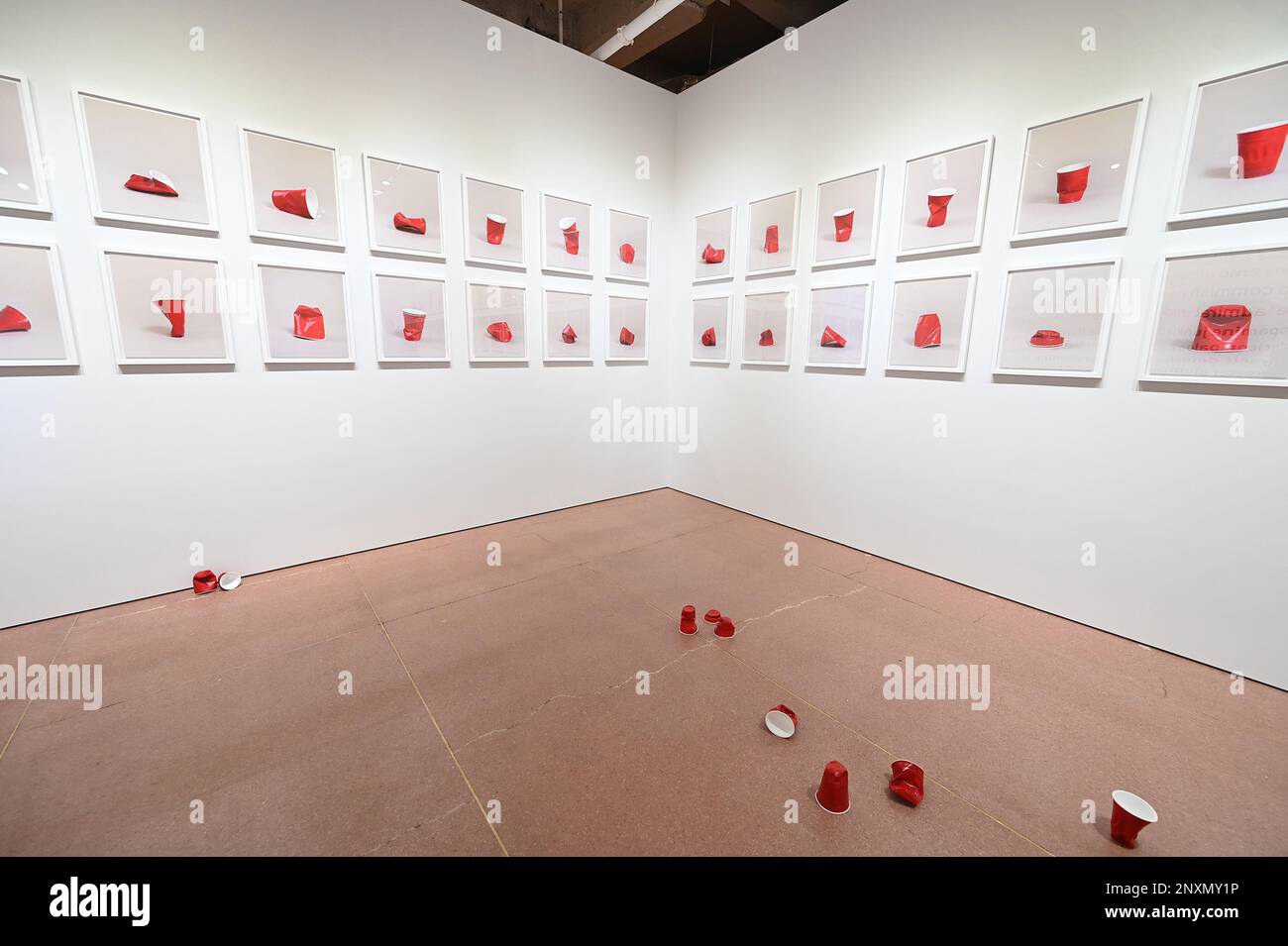 New York, USA. 01st Mar, 2023. View of red ‘solo' cups cast sculptures ...