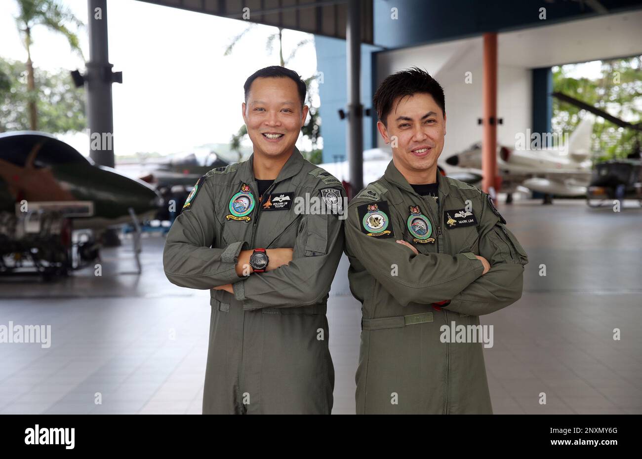 Captain Benjamin Lim (left) and former major Mark Lim at the air force ...