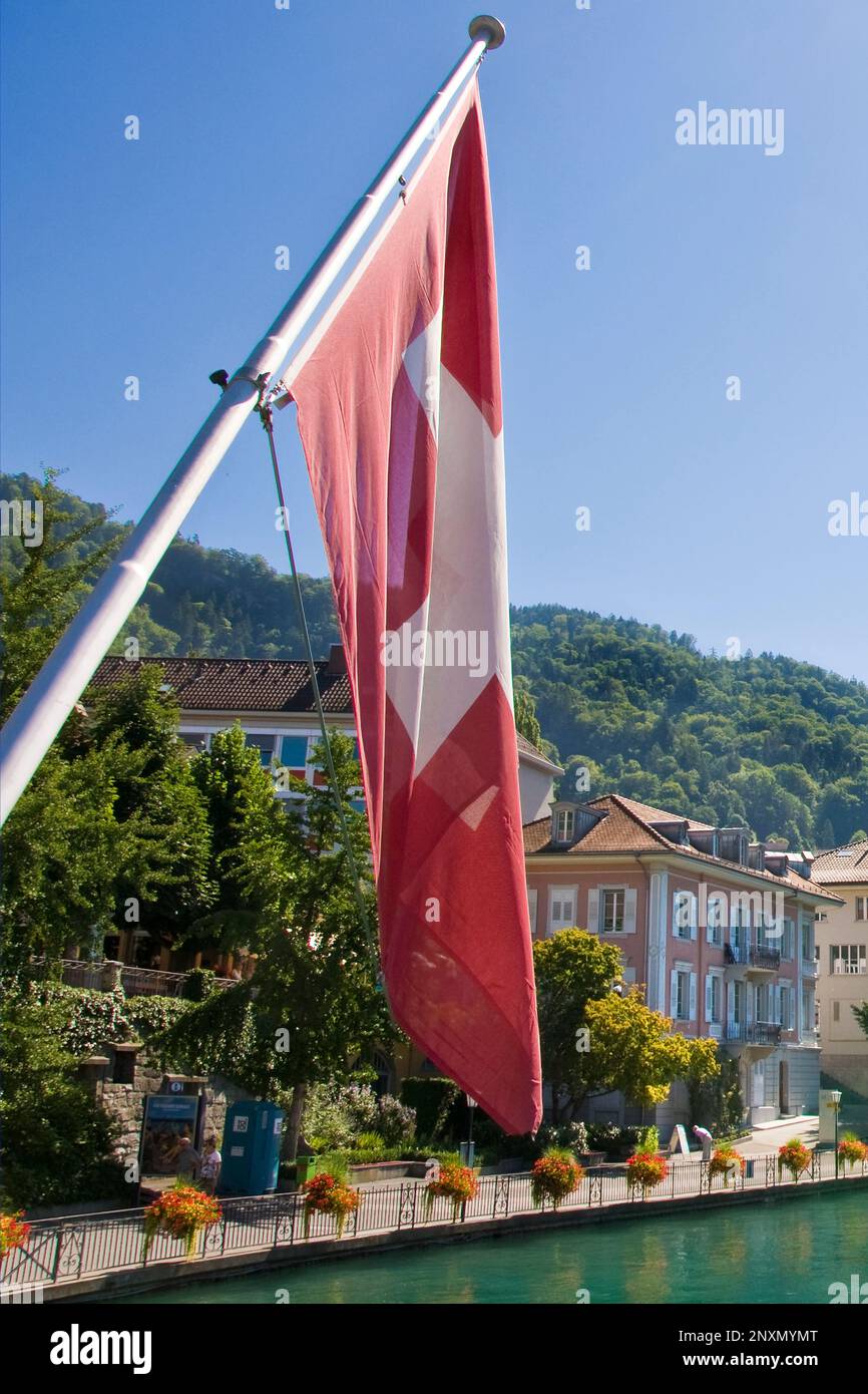Switzerland, Canton Bern, Thun, Swiss flag Stock Photo - Alamy