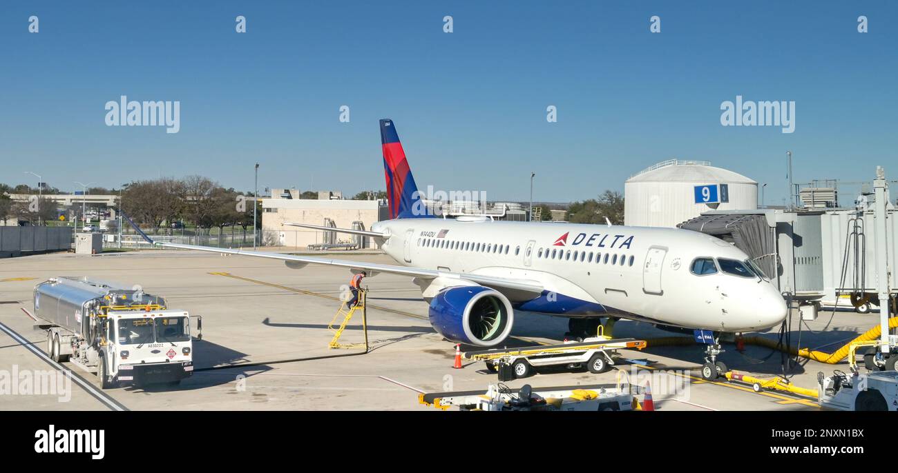 Austin, Texas - February 2023: Delta Air Lines Airbus A220 passenger ...