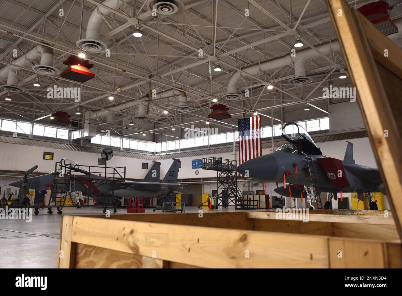 Two U.S. Air Force F-15C Eagles in the process of transitioning from ...