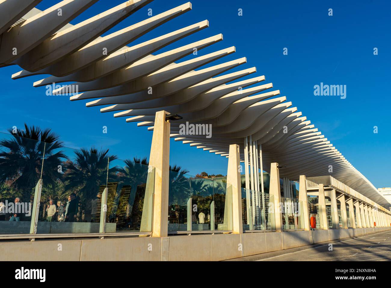 MALAGA, SPAIN - JANUARY 14, 2023: White pergola (Malaga port) in Malaga ...