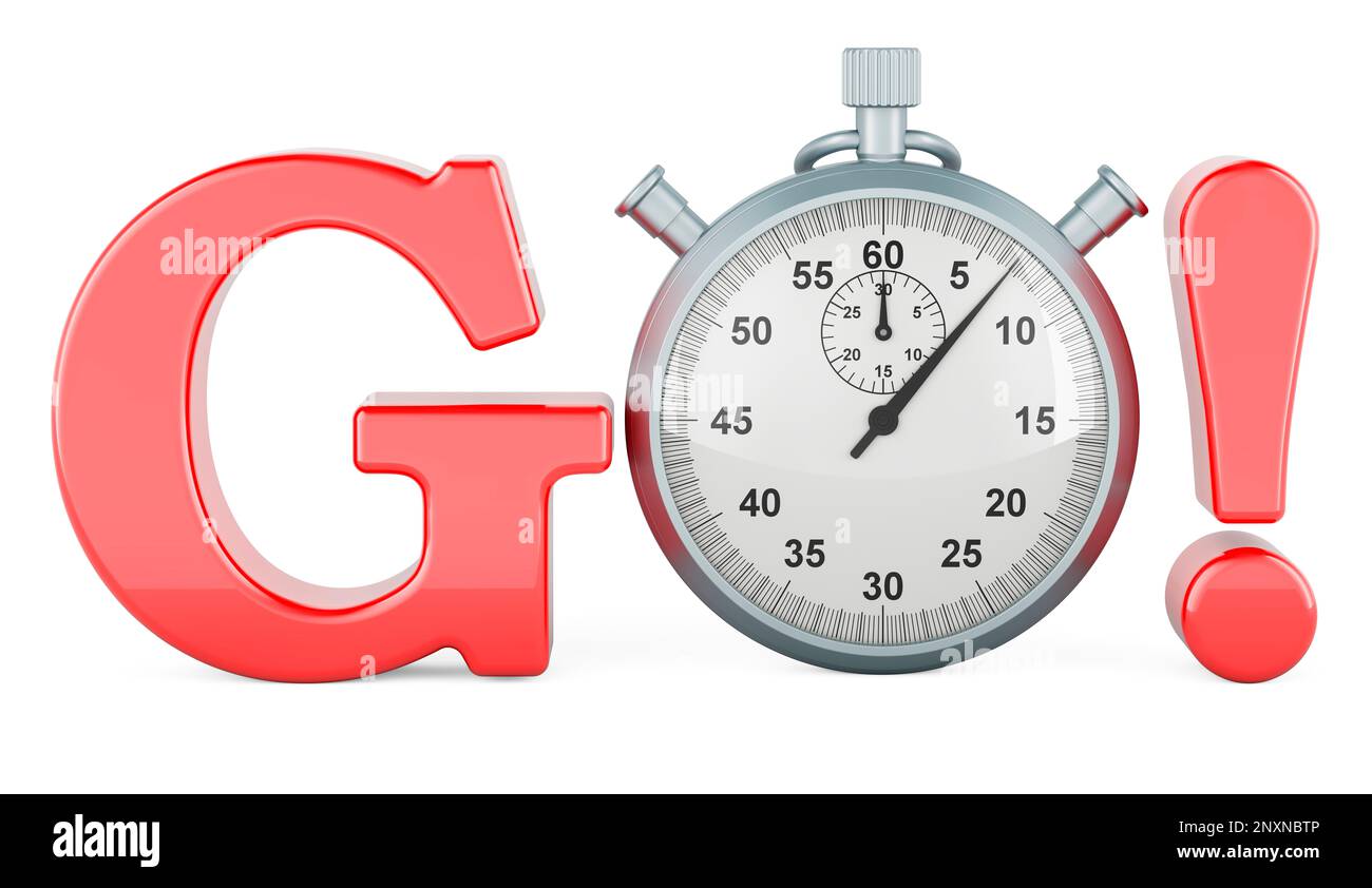 Go with stopwatch. Target, strategy and success concept, 3D rendering ...