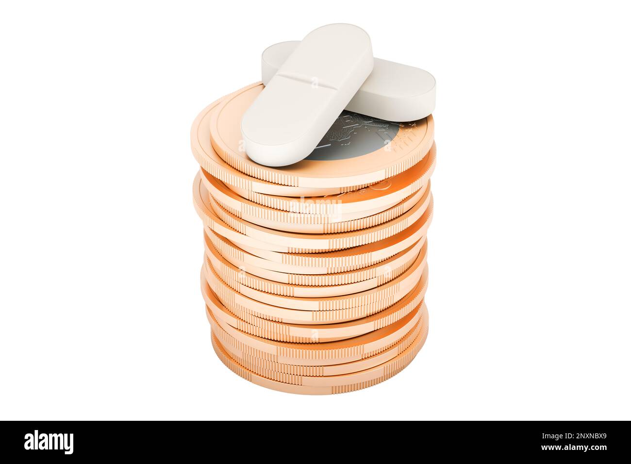 Pills with euro coins stack. Cost of medications and medical treatment ...
