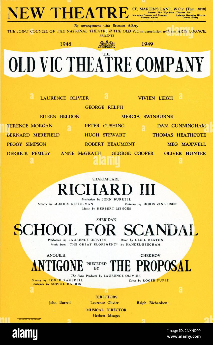 Playbill designed by S. JOHN WOODS for LAURENCE OLIVIER VIVIEN LEIGH ...