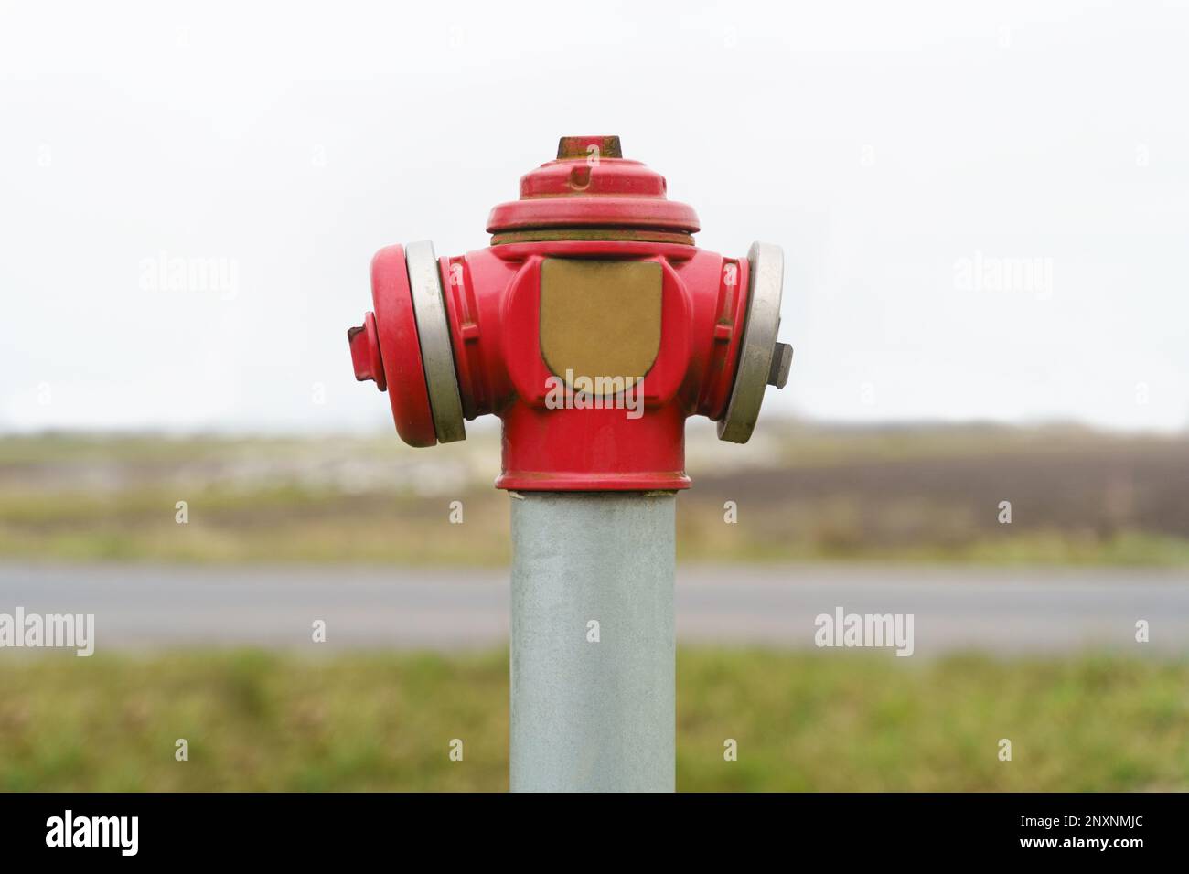 A bright red fire hydrant stands beside the road Stock Photo - Alamy