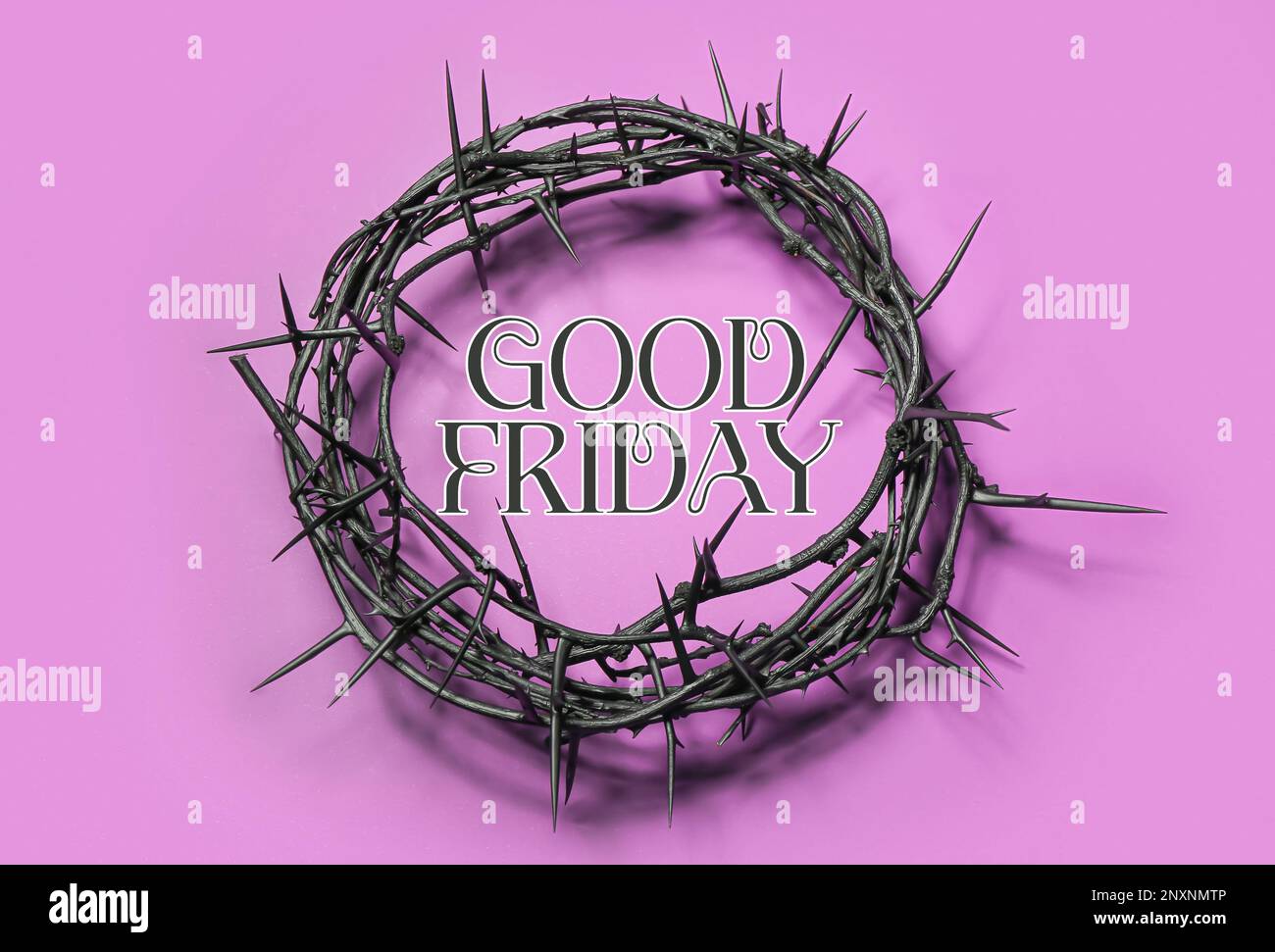 Crown of thorns and text GOOD FRIDAY on purple background Stock Photo ...