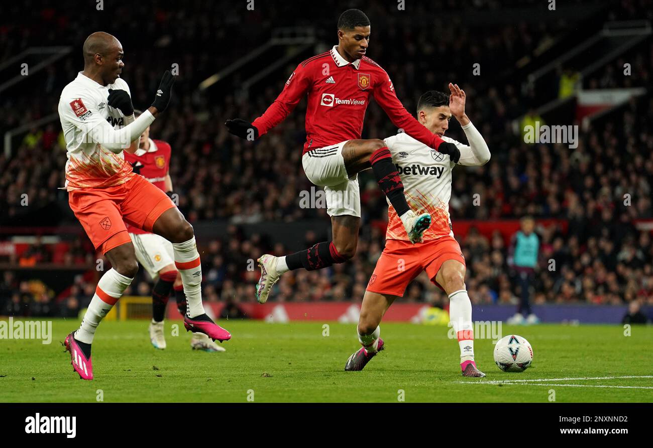 Manchester United's Marcus Rashford tries to get a shot in on goal ...