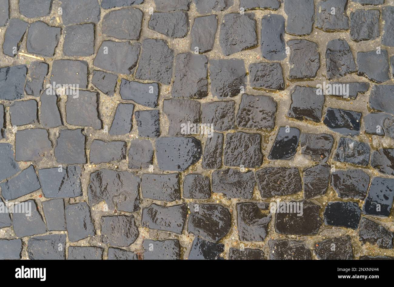 Wet black pavement pavement after rain. Textures and paving stones Stock Photo - Alamy