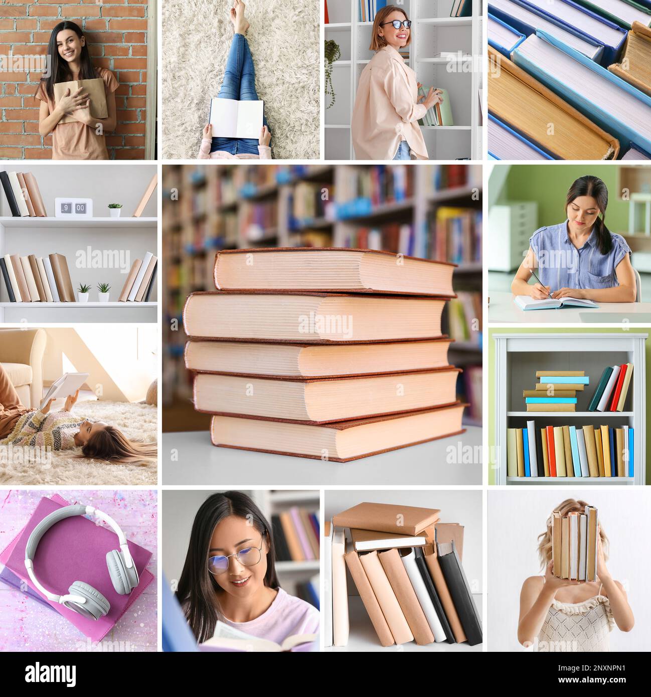 Collection of young women with books Stock Photo - Alamy
