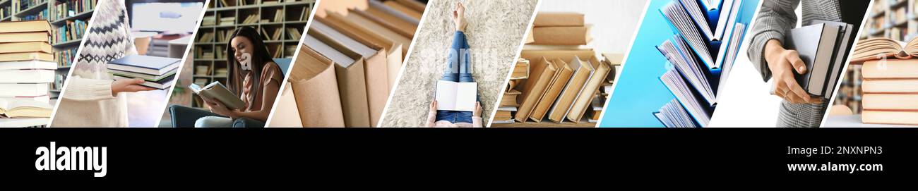 Collage of young women and books Stock Photo - Alamy