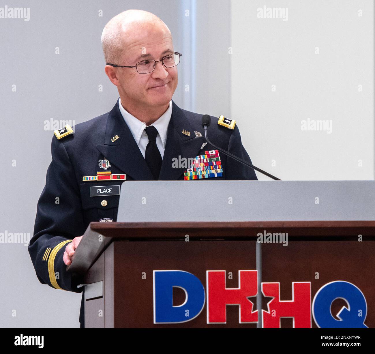 U.S. Army Lt. Gen. (Dr.) Ronald Place gives some remarks in a ceremony ...