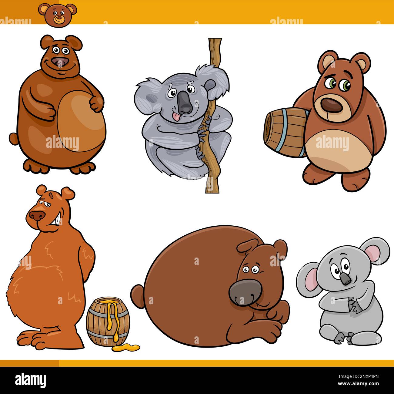 Cartoon illustration of funny bears comic animal characters set Stock ...
