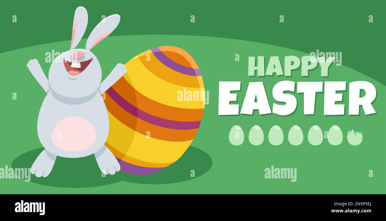Cartoon illustration of happy Easter Bunny character with painted ...