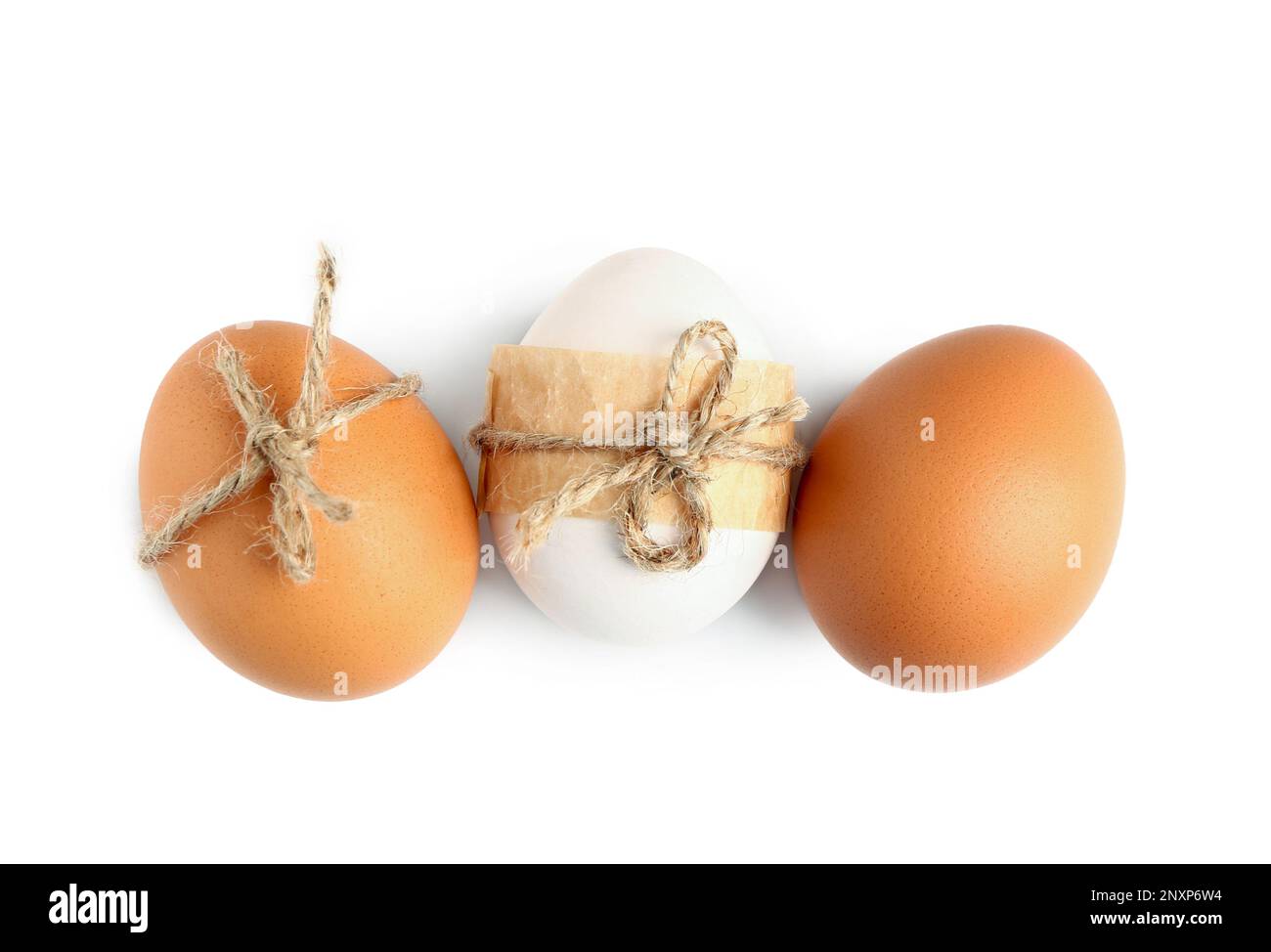 Easter eggs tied with string isolated on white background Stock Photo ...