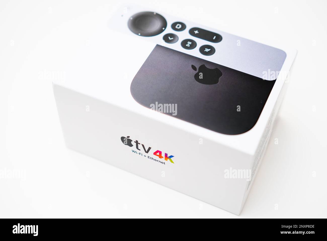 Apple TY 4k Wi fi and Ethernet box on the white background, February ...