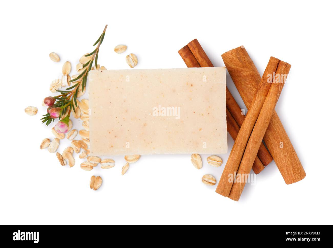 Soap bar and natural ingredients on white background Stock Photo - Alamy