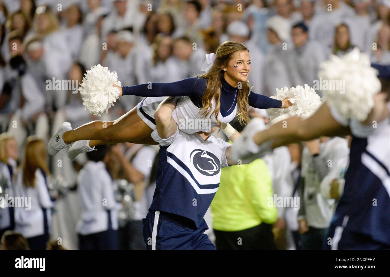 STATE COLLEGE, PA - OCTOBER 21: Penn State male and female cheerleaders ...
