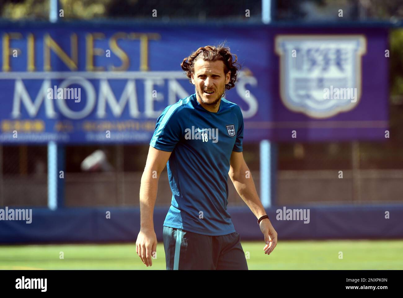 Uruguayan football player Diego Forlan takes part in the first training ...