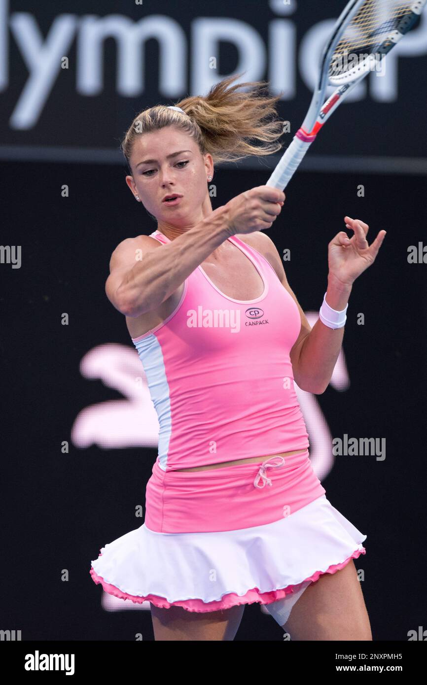 SYDNEY, NSW - JANUARY 12: Camila Giorgi (ITA) hits a forehand at the ...