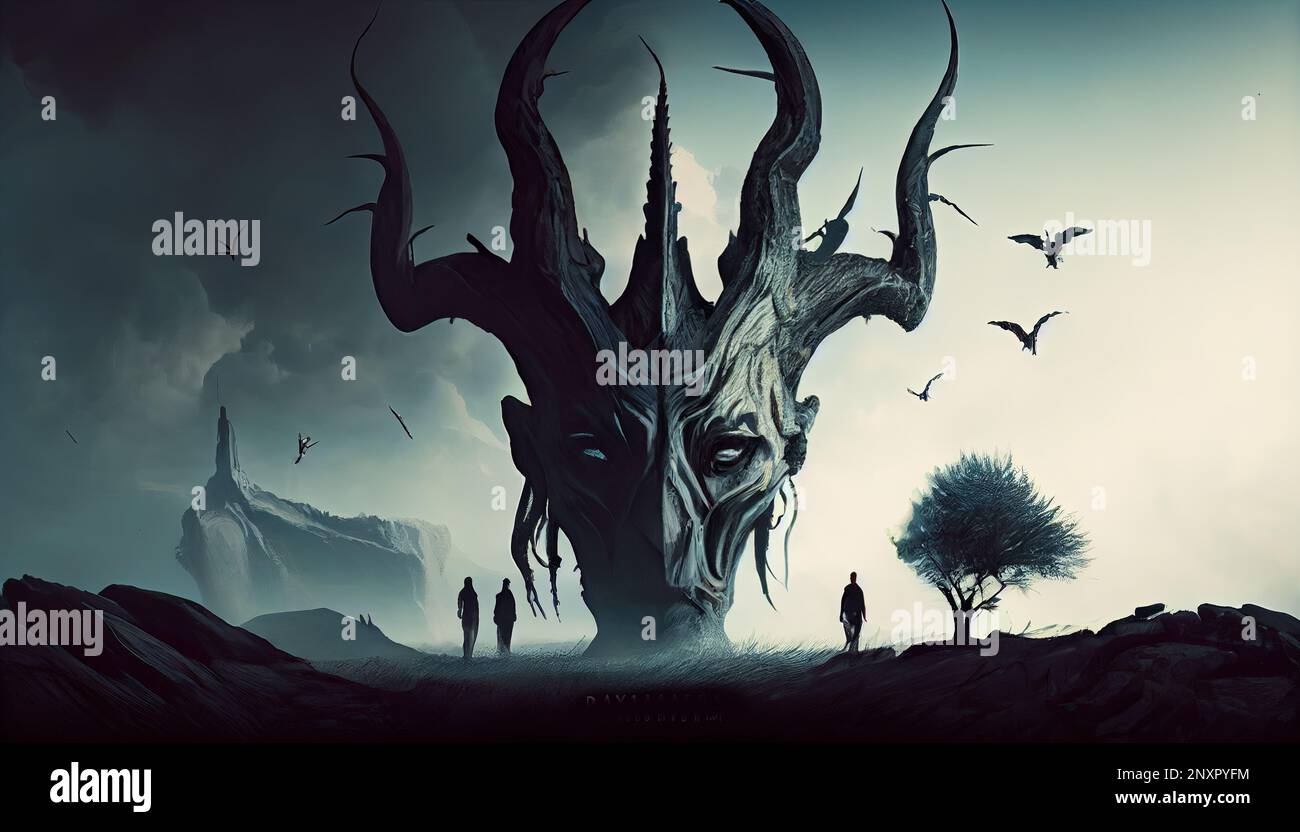 fearful fantasy nightmare creature in foggy background, horror, devil ...