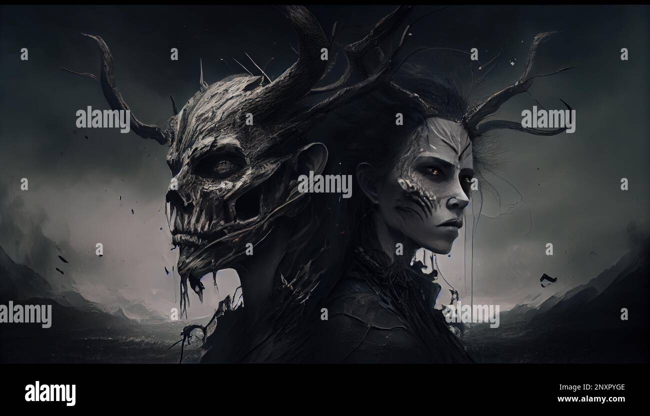 fearful fantasy nightmare creatures, horror, devil, demon, horn, witch ...