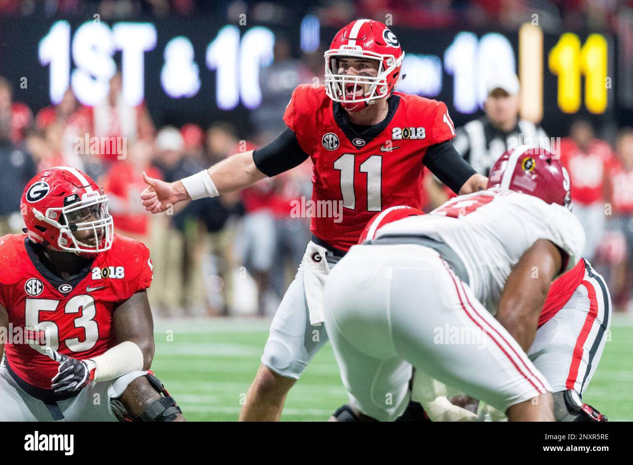 January 8, 2018: Georgia Bulldogs quarterback Jake Fromm (11) audibles ...