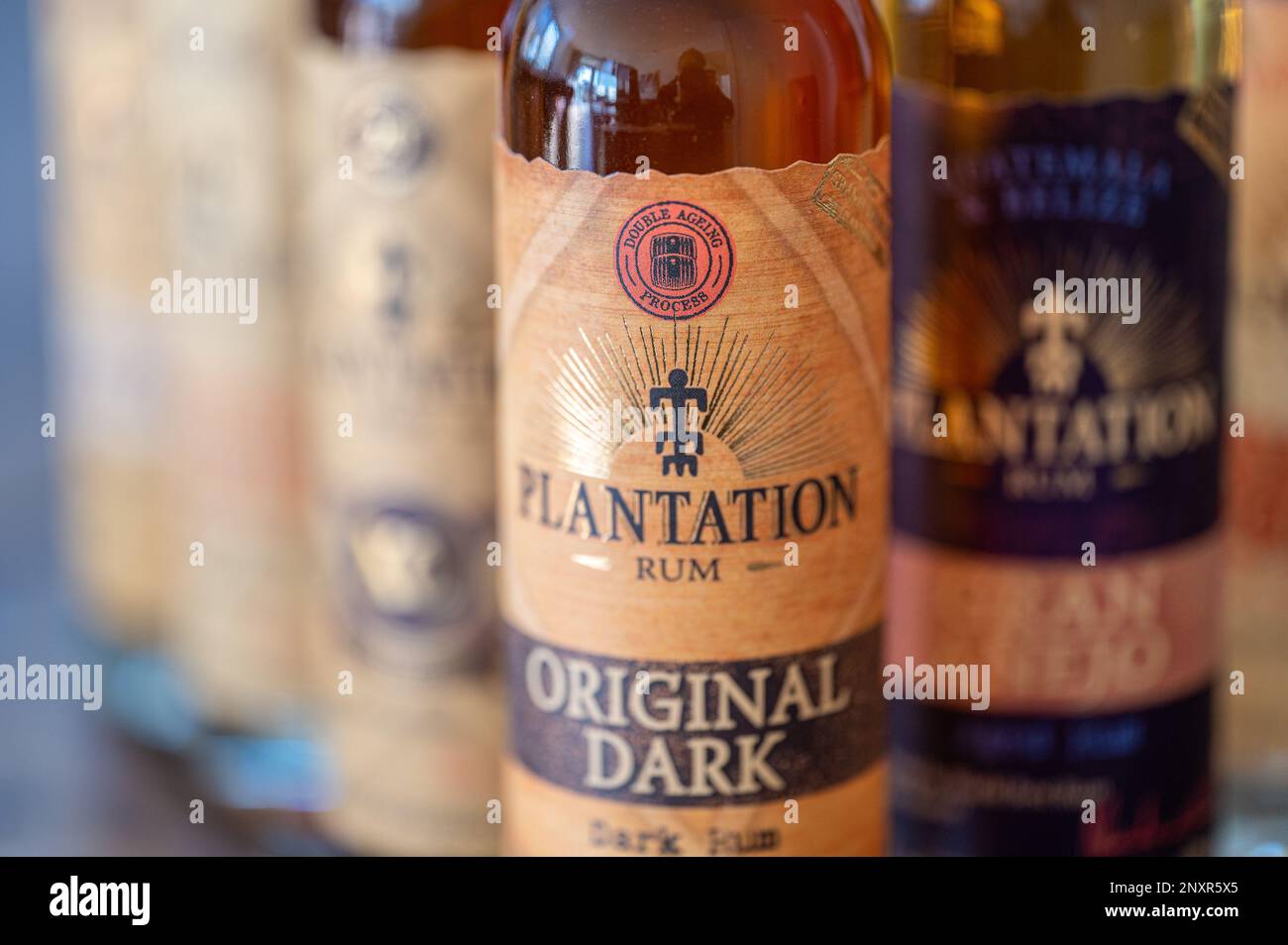 Sample bottles of Plantation Caribbean Rhum from Cognac Ferrand Stock ...