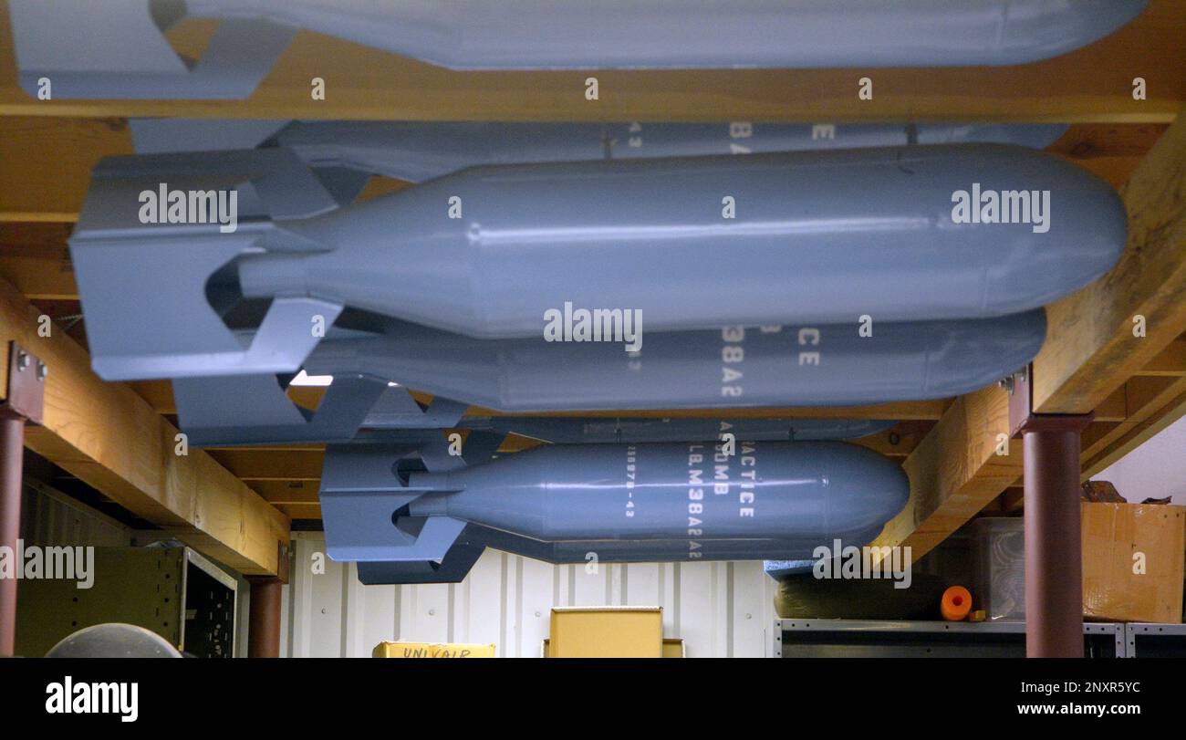 In this Dec. 14, 2017, photo, ten 100-pound practice bombs hang from ...