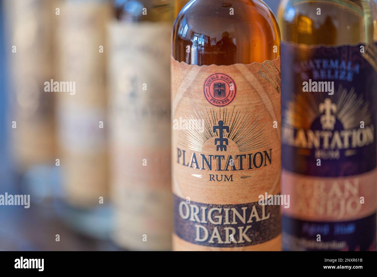 Sample bottles of Plantation Caribbean Rhum from Cognac Ferrand Stock ...