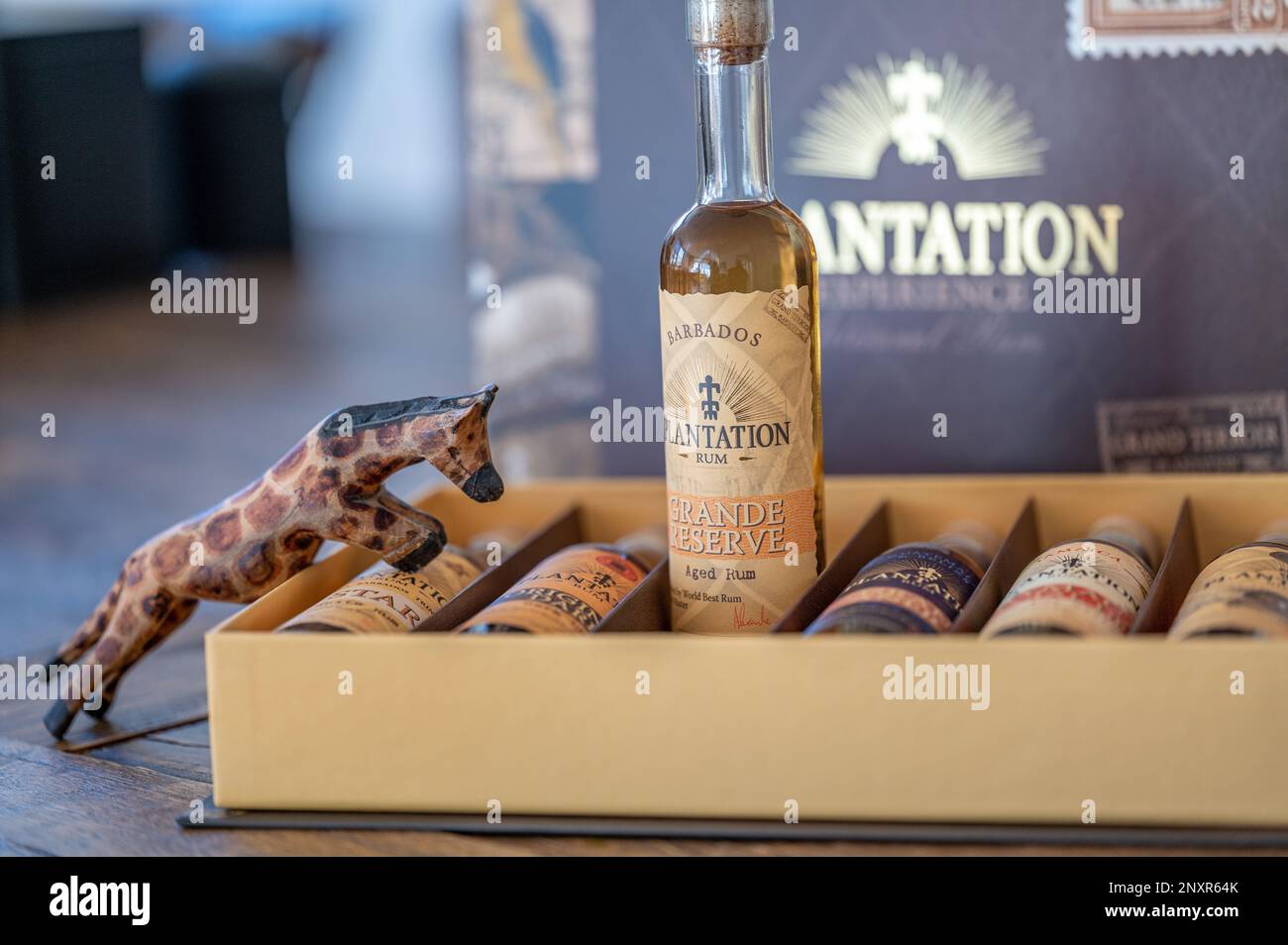 Sample bottles of Plantation Caribbean Rhum from Cognac Ferrand Stock ...