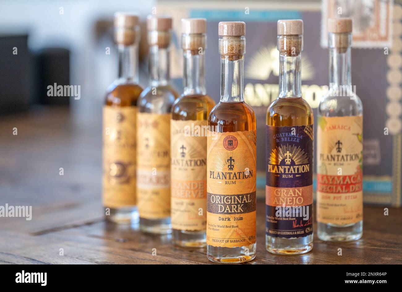 Sample bottles of Plantation Caribbean Rhum from Cognac Ferrand Stock ...