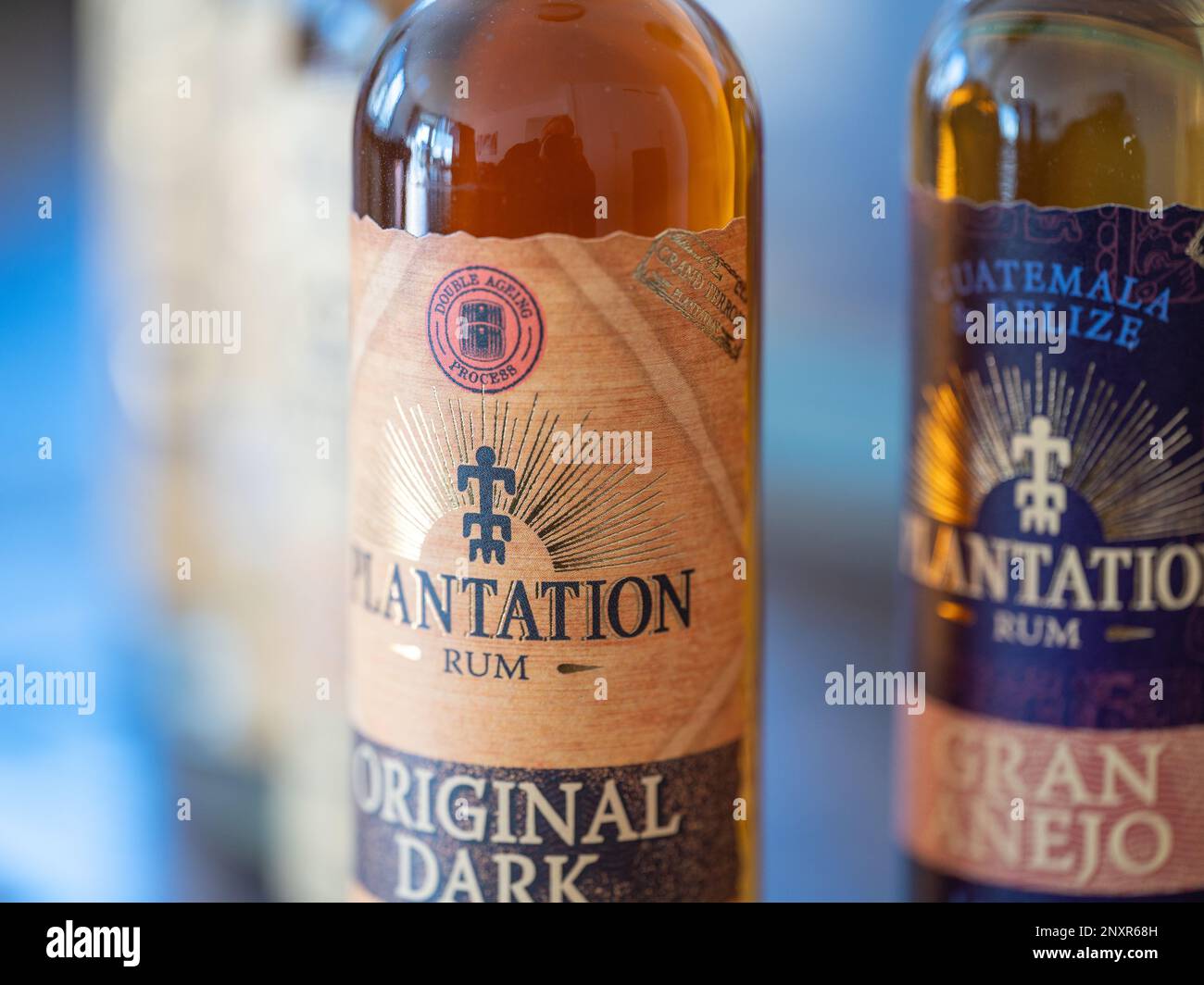 Sample bottles of Plantation Caribbean Rhum from Cognac Ferrand Stock ...