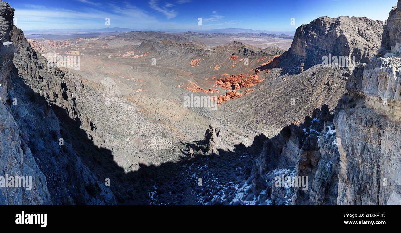 panorama looking north from the Muddy Mountains up a canyon with ...