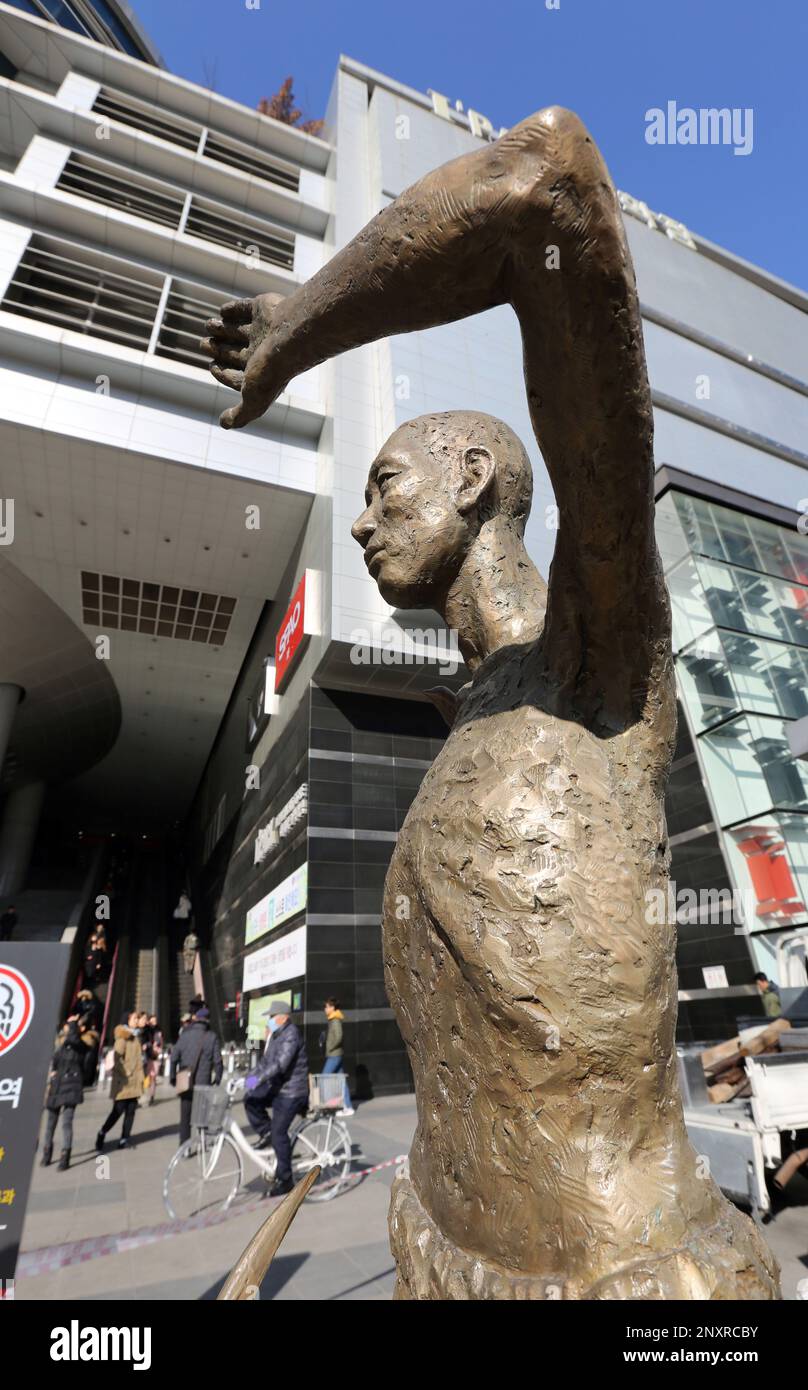 A picture taken on Jan. 6, 2018 shows a statue of a labor worker ...